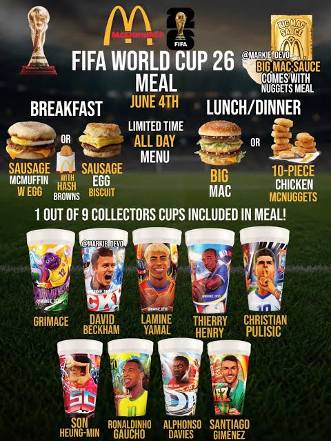 McDonald’s 2026 World Cup Meals: FIFA-Themed Menu, Collectible Cups ...